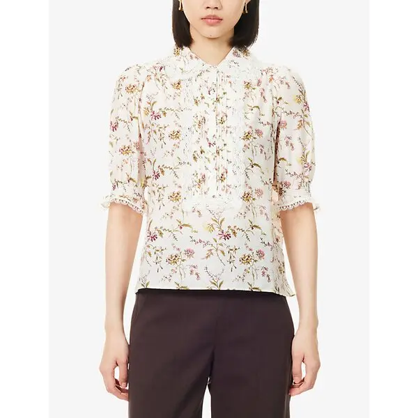 ME+EM Floral Print Silk And Cotton-blend Blouse