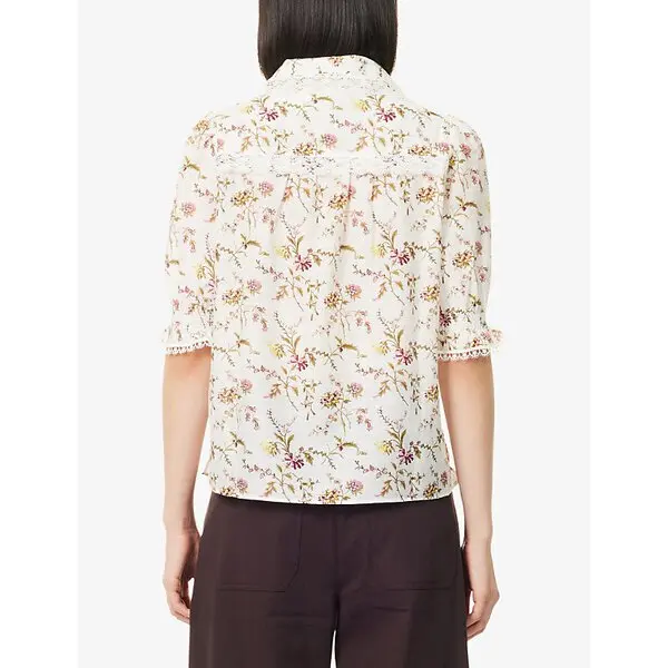 ME+EM Floral Print Silk And Cotton-blend Blouse