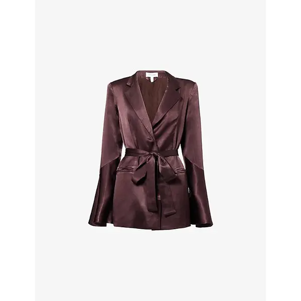 Shona Joy Flared-sleeve Belted Satin Blazer