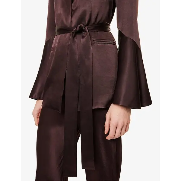 Shona Joy Flared-sleeve Belted Satin Blazer