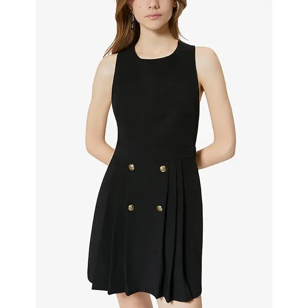 the kooples pleated mini dress The Kooples Pleated one-shoulder Mini Party Dress | Black