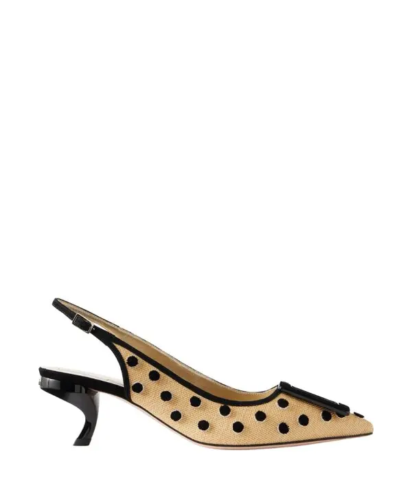 ROGER VIVIER Virgule 55 Suede-trimmed Polka-dot Slingback Pumps - Black