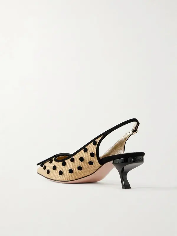 ROGER VIVIER Virgule 55 Suede-trimmed Polka-dot Slingback Pumps - Black