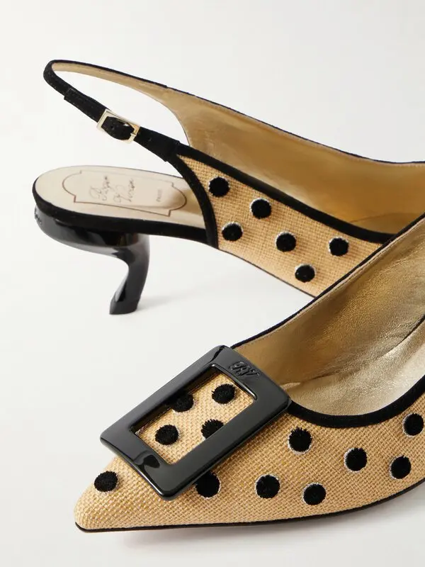 ROGER VIVIER Virgule 55 Suede-trimmed Polka-dot Slingback Pumps - Black