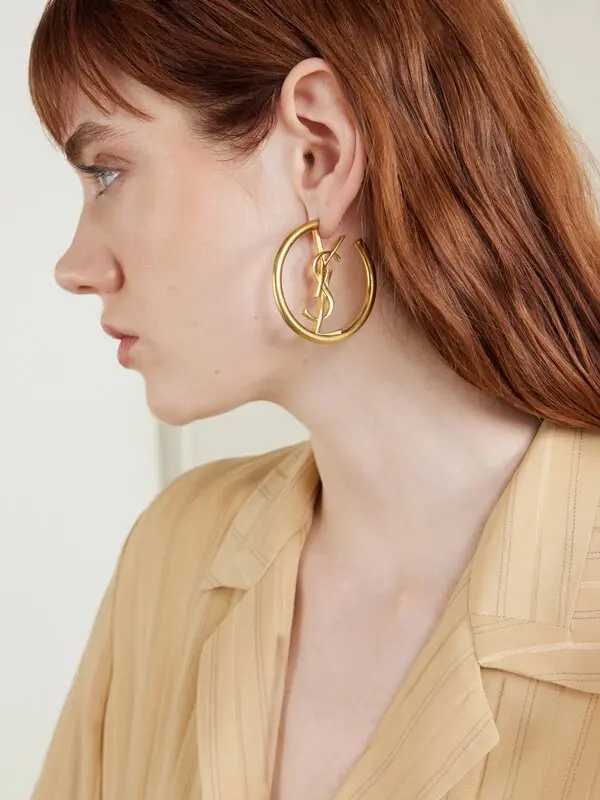 Saint Laurent Créoles Cassandre Brass Earrings - Gold