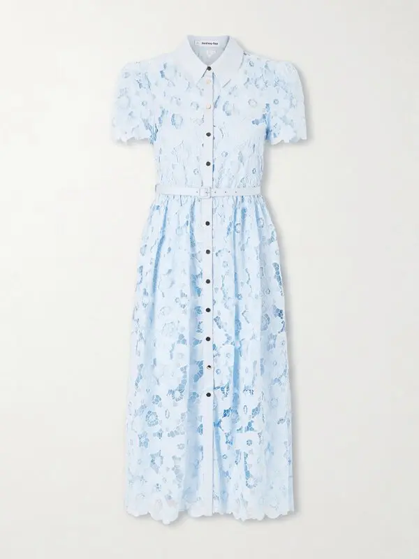 SELF-PORTRAIT Embroidered Guipure Lace Midi Dress - Blue