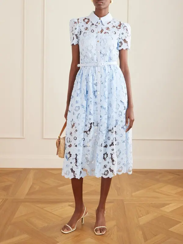 SELF-PORTRAIT Embroidered Guipure Lace Midi Dress - Blue
