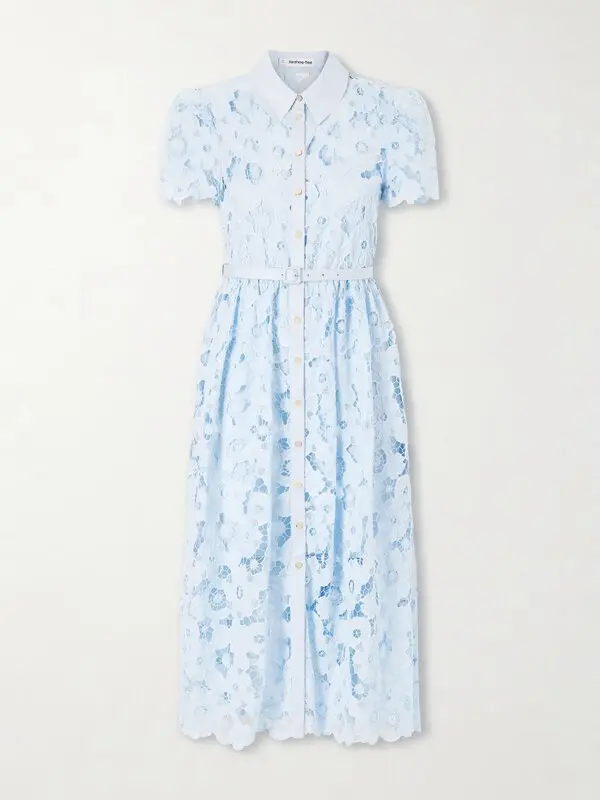SELF-PORTRAIT Embroidered Guipure Lace Midi Dress - Blue