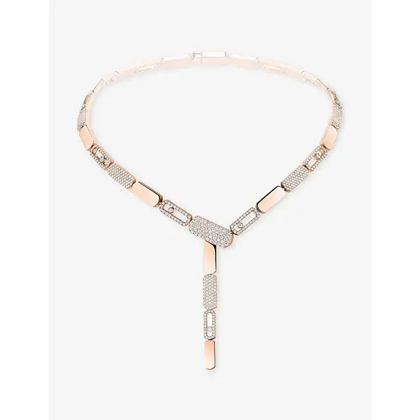 Messika Imperial Move Small 18ct Rose Gold 3.47ct Diamond Tie Necklace - Pink