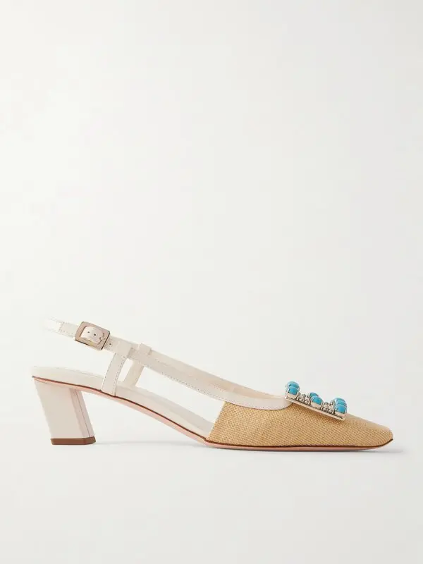 ROGER VIVIER Belle Vivier 45 Leather-trimmed Slingback Pumps - Neutrals