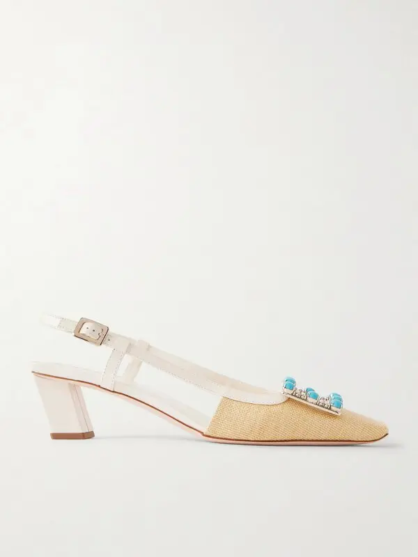 ROGER VIVIER Belle Vivier 45 Leather-trimmed Slingback Pumps - Neutrals