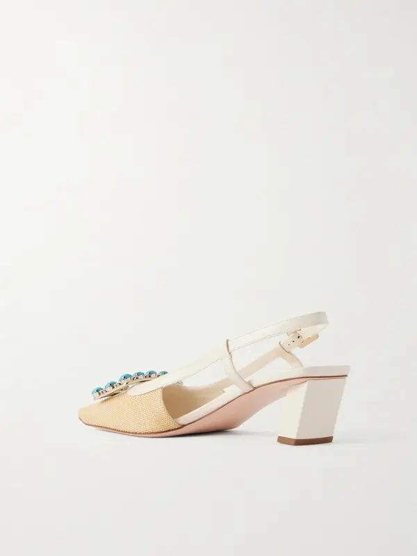 ROGER VIVIER Belle Vivier 45 Leather-trimmed Slingback Pumps - Neutrals