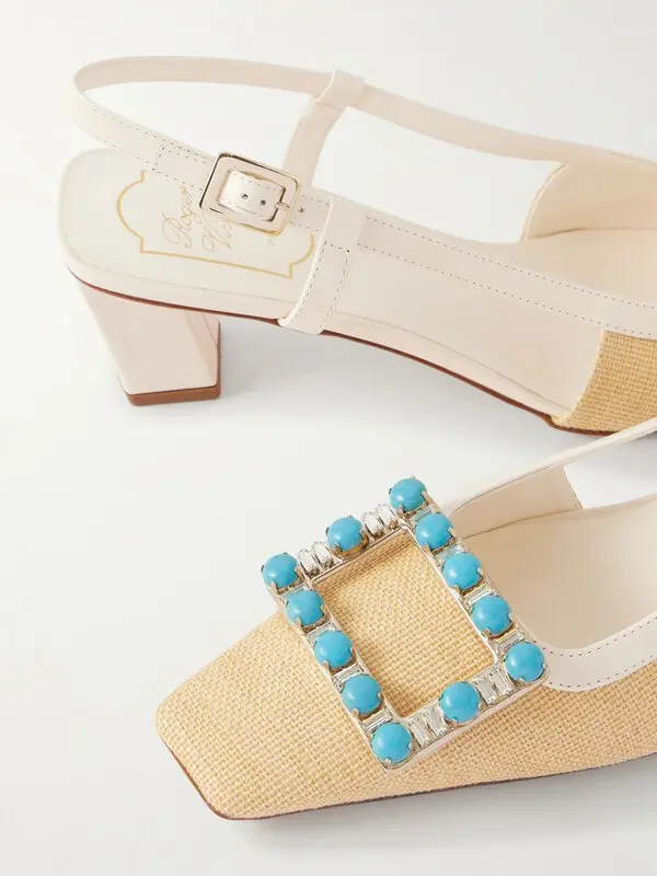 ROGER VIVIER Belle Vivier 45 Leather-trimmed Slingback Pumps - Neutrals