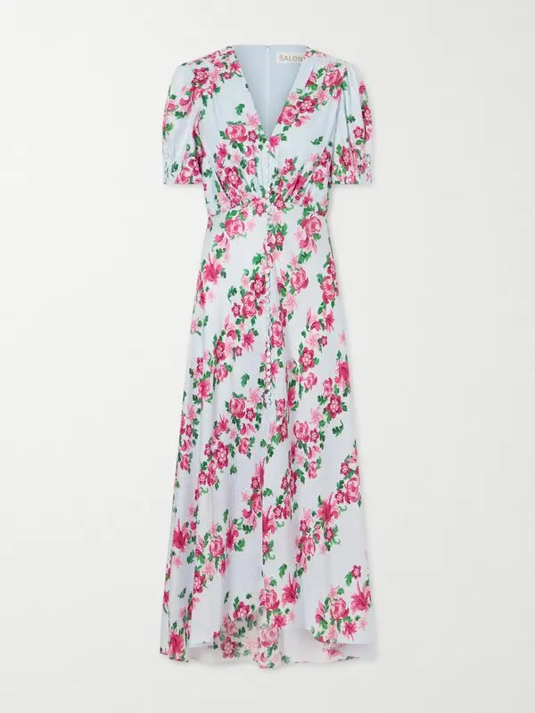 Saloni Floral-print Silk-satin Midi Dress - Multi