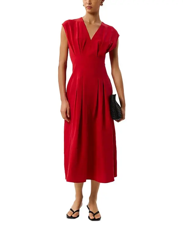 Whistles Paneled Linen Blend Midi Dress - Red