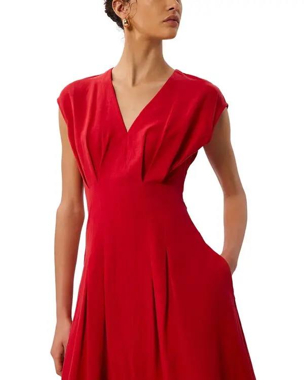 Whistles Paneled Linen Blend Midi Dress - Red