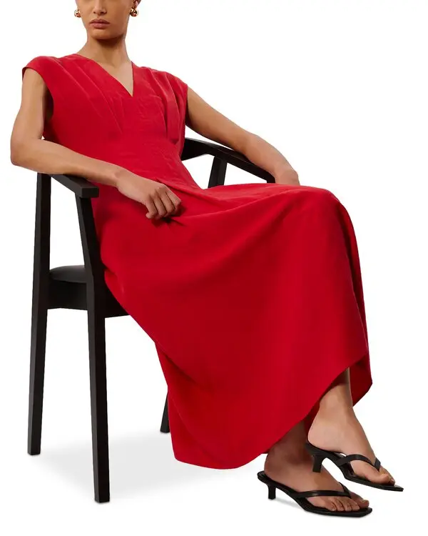 Whistles Paneled Linen Blend Midi Dress - Red
