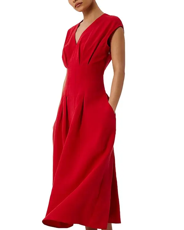 Whistles Petite Panel Linen Blend Midi Dress