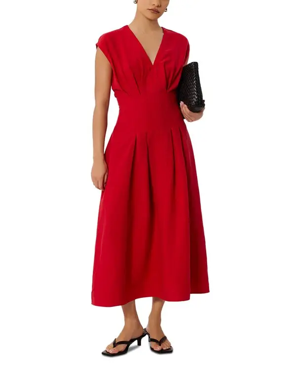 Whistles Petite Panel Linen Blend Midi Dress