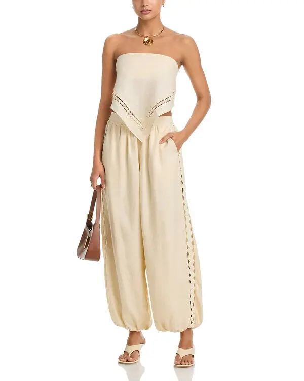 Simkhai Lahni Linen Lace Trim Top - Sand