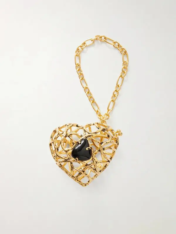 Saint Laurent Tone And Stone Keychain - Gold