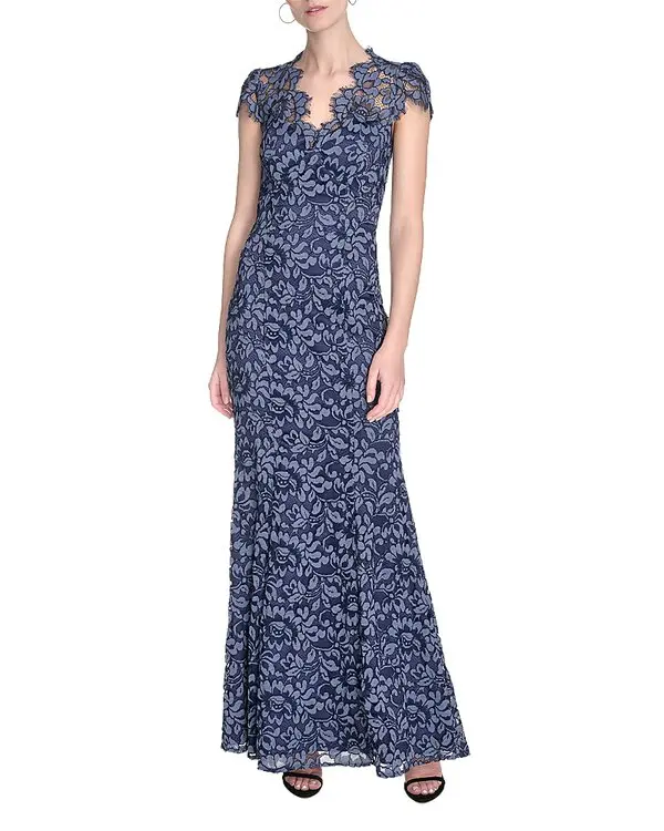 Eliza J Scalloped-edge Lace Gown - Denim