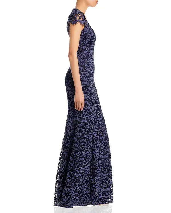 Eliza J Scalloped-edge Lace Gown - Navy