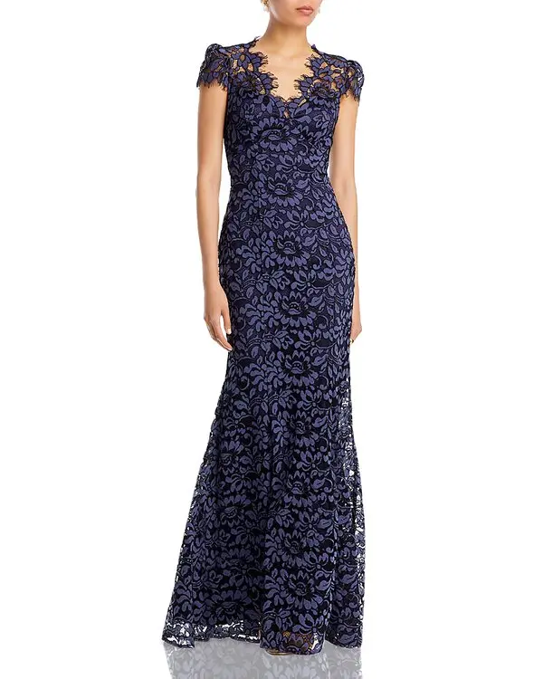 Eliza J Scalloped-edge Lace Gown - Navy