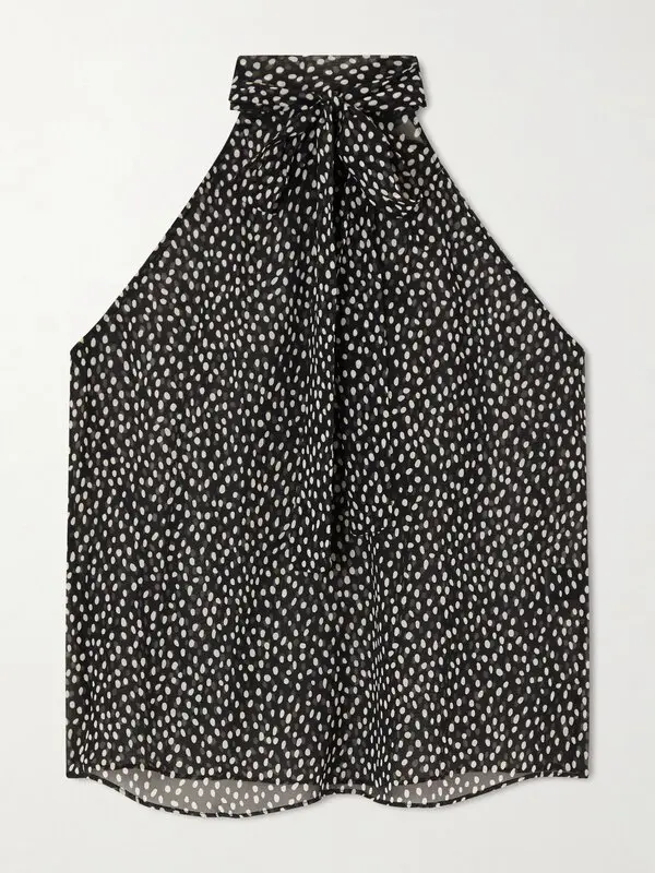 NILI LOTAN Alla Halterneck Polka-dot Blouse - Black