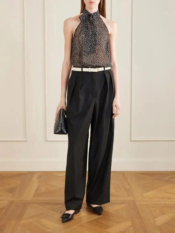 NILI LOTAN Alla Halterneck Polka-dot Blouse - Black