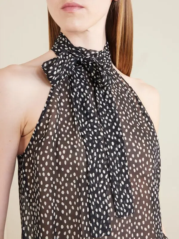 NILI LOTAN Alla Halterneck Polka-dot Blouse - Black