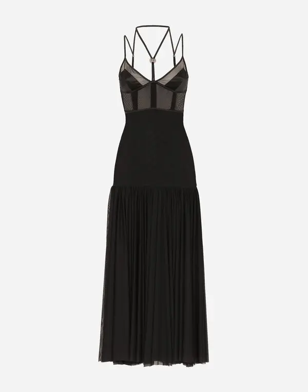 Dolce & Gabbana Stretch Tulle Midi Dress With Dg Logo