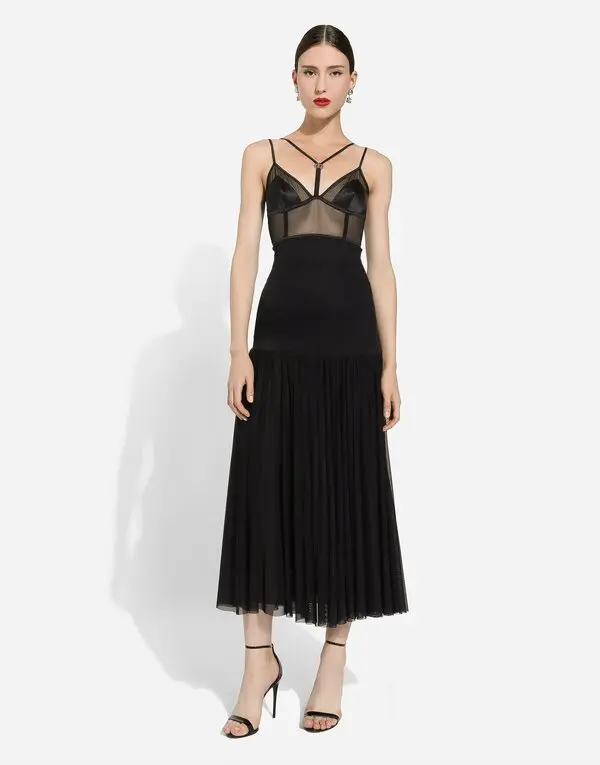 Dolce & Gabbana Stretch Tulle Midi Dress With Dg Logo