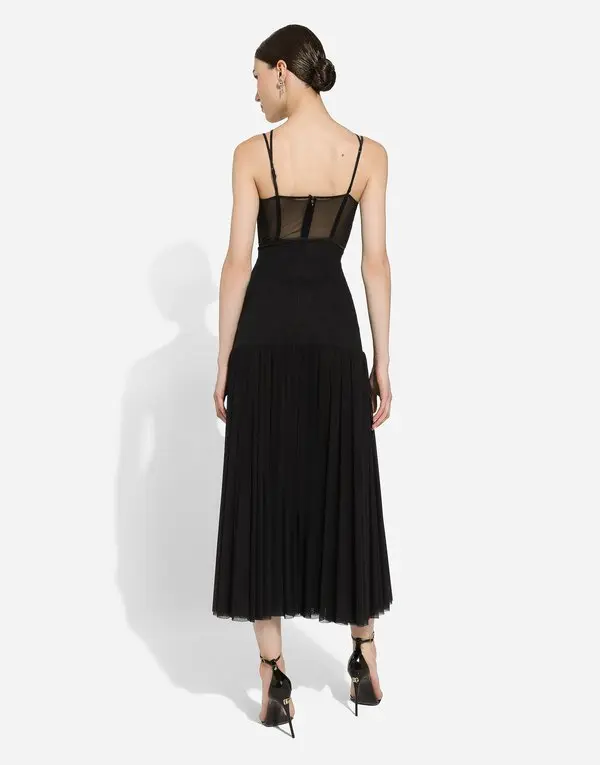 Dolce & Gabbana Stretch Tulle Midi Dress With Dg Logo