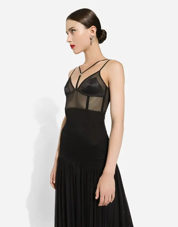 Dolce & Gabbana Stretch Tulle Midi Dress With Dg Logo