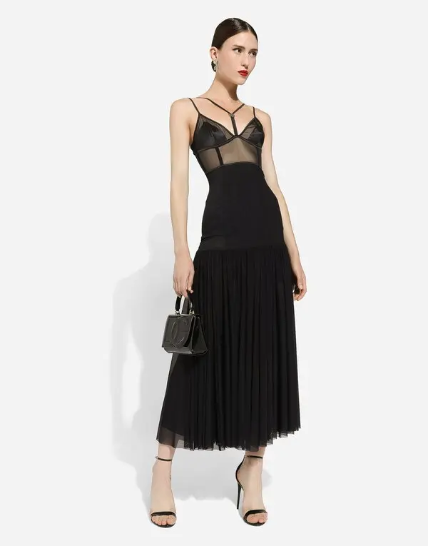 Dolce & Gabbana Stretch Tulle Midi Dress With Dg Logo