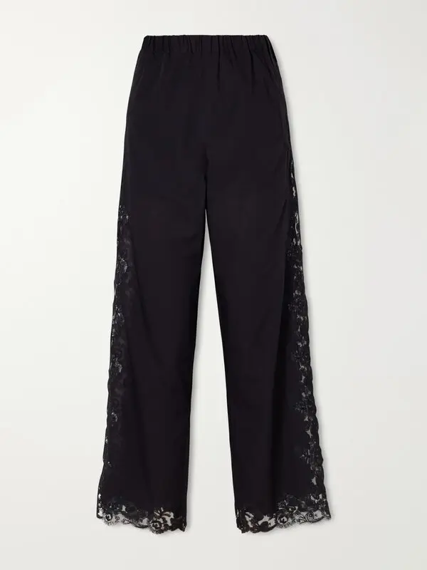 Loretta Caponi Yasmin Lace-trimmed Straight-leg Pants - Black