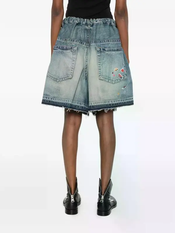 Mihara Yasuhiro Sticker-print Frayed Denim Shorts