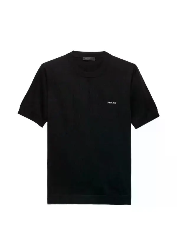 Prada Cotton Crew Neck Sweater With Embroidered Logo