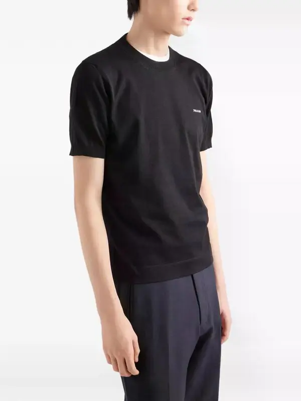 Prada Cotton Crew Neck Sweater With Embroidered Logo