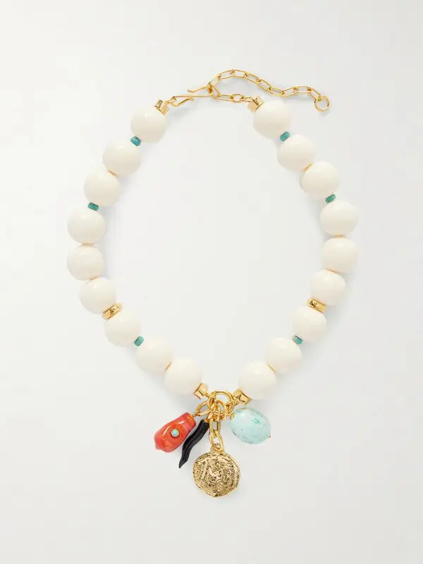LIZZIE FORTUNATO Blanca Gold-tone, Turquoise, And Agate Beaded Necklace - Multi
