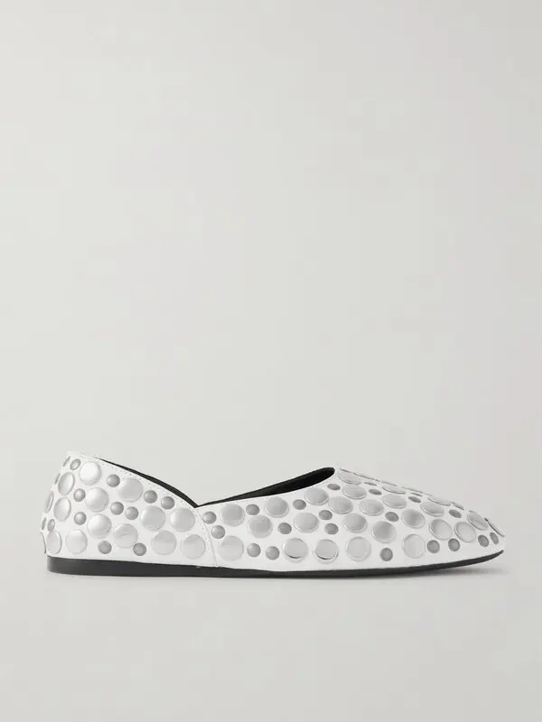 Khaite Jane Studded Leather Flats - White
