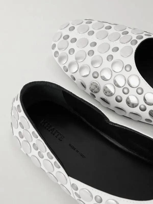 Khaite Jane Studded Leather Flats - White