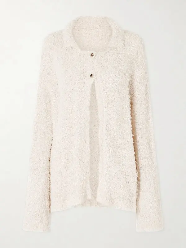 Khaite Jannae Cotton-blend Bouclé Cardigan - Neutrals