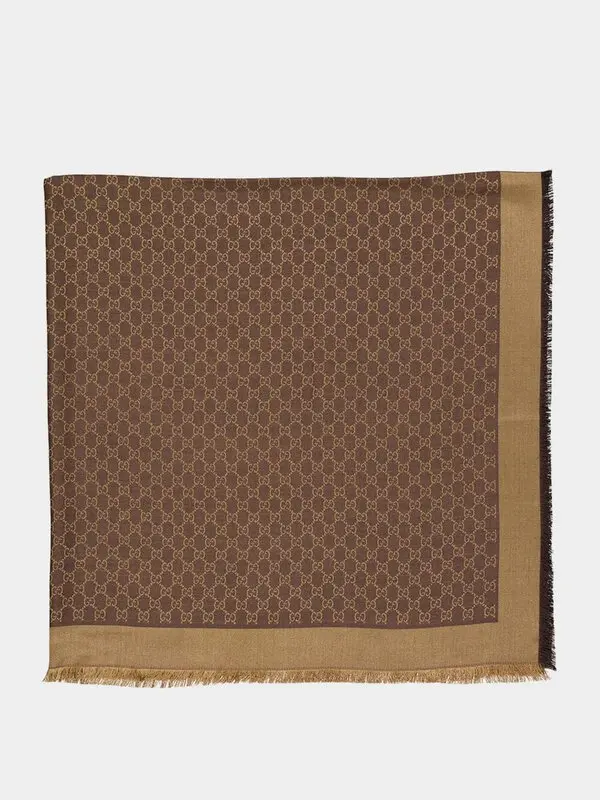 Gucci And Beige Gg Silk Wool Shawl - Brown