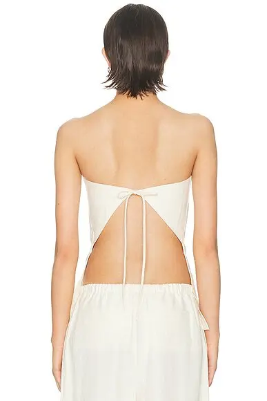 ST. AGNI Strapless Rouleau Tie Top