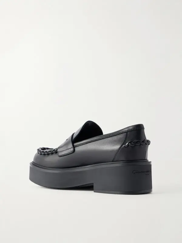 GIANVITO ROSSI Yuna Braided Leather Loafers - Black