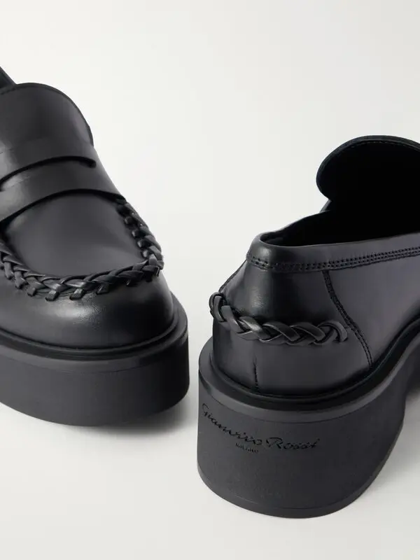 GIANVITO ROSSI Yuna Braided Leather Loafers - Black