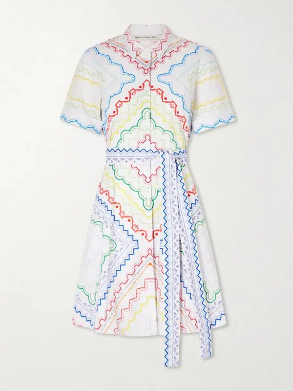 MARY KATRANTZOU Belted Printed Cotton-blend Midi Dress - Multi