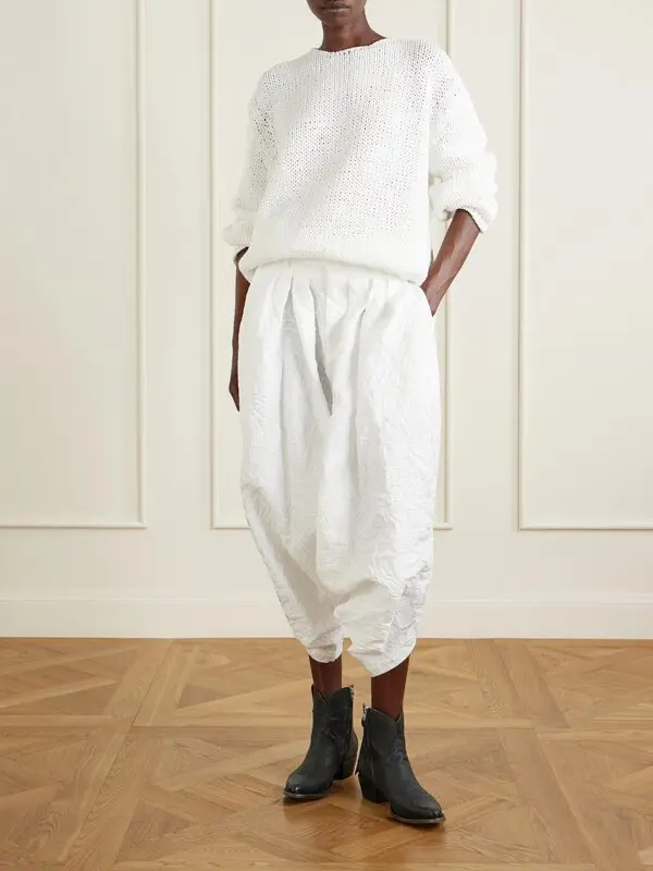 Comme Des Garçons Pleated Jacquard-knit Wide-leg Pants - Neutrals
